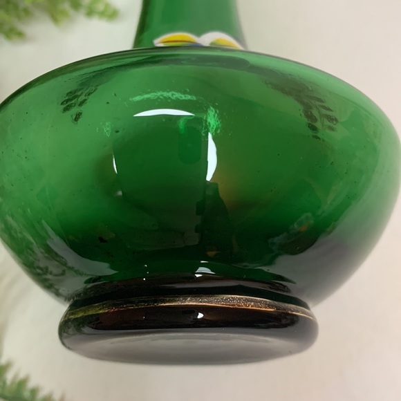 Accents | Vintage Emerald Green Glass Gilded Gold Enamel Flowers ...